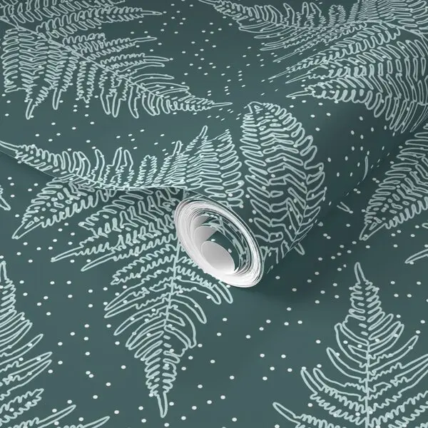 Spoonflower Mint Green Pine Fern Leaves Large Custom Removable Wallpaper - Teal,blue
