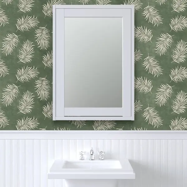Spoonflower Bone Palm Fronds On Custom Pre-pasted Wallpaper - Green