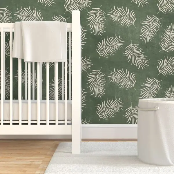 Spoonflower Bone Palm Fronds On Custom Pre-pasted Wallpaper - Green