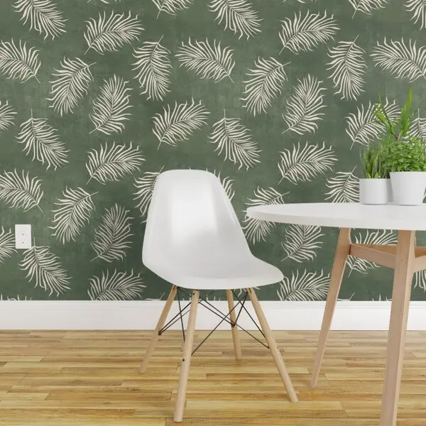 Spoonflower Bone Palm Fronds On Custom Pre-pasted Wallpaper - Green
