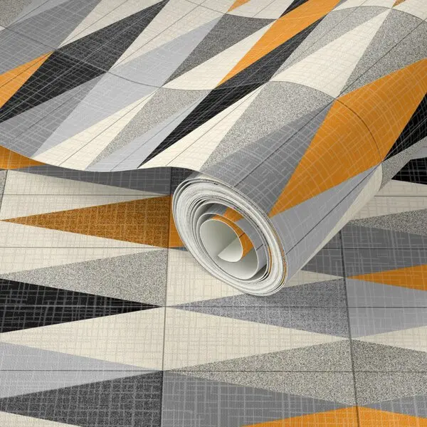 Spoonflower Orange Geometric Texture Custom Pre-pasted Wallpaper - Gray,black,beige