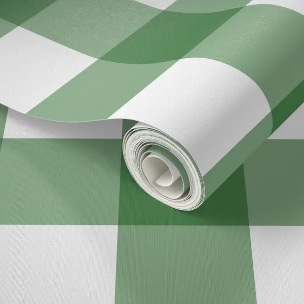 Spoonflower Buffalo Check Gingham Checks Plaid Green Custom Removable Wallpaper - Green,white,gray