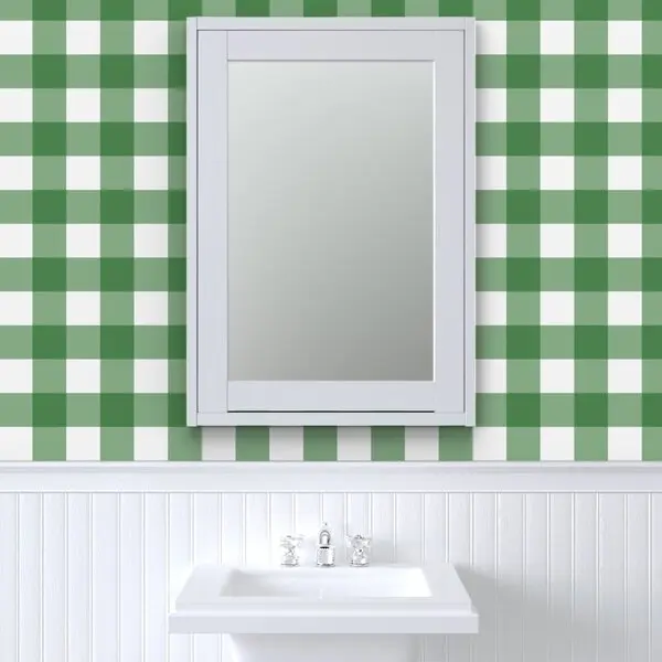 Spoonflower Buffalo Check Gingham Checks Plaid Green Custom Removable Wallpaper