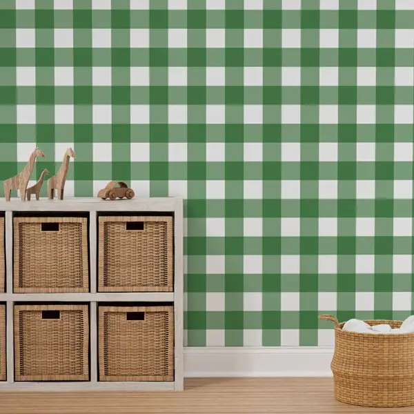 Spoonflower Buffalo Check Gingham Checks Plaid Green Custom Removable Wallpaper