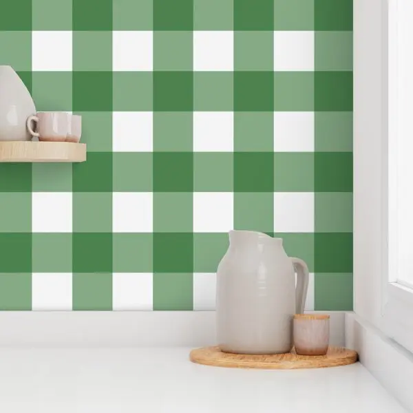Spoonflower Buffalo Check Gingham Checks Plaid Green Custom Removable Wallpaper