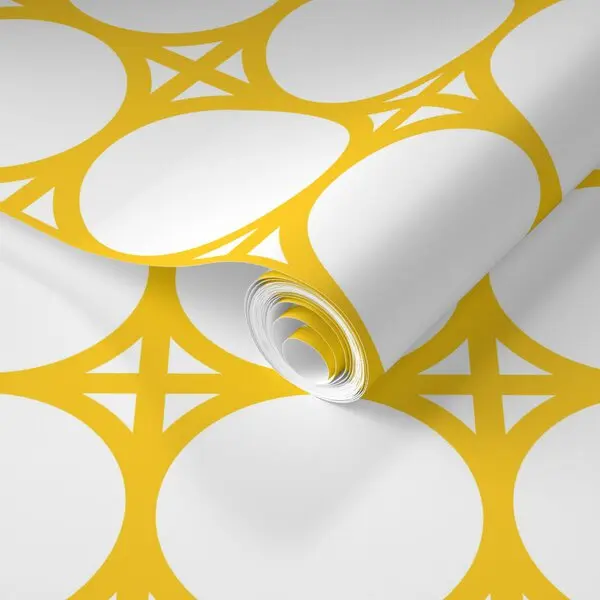Spoonflower Circles Geometric Grid Caning Retro Pattern Yellow Custom Removable Wallpaper - Yellow,gray