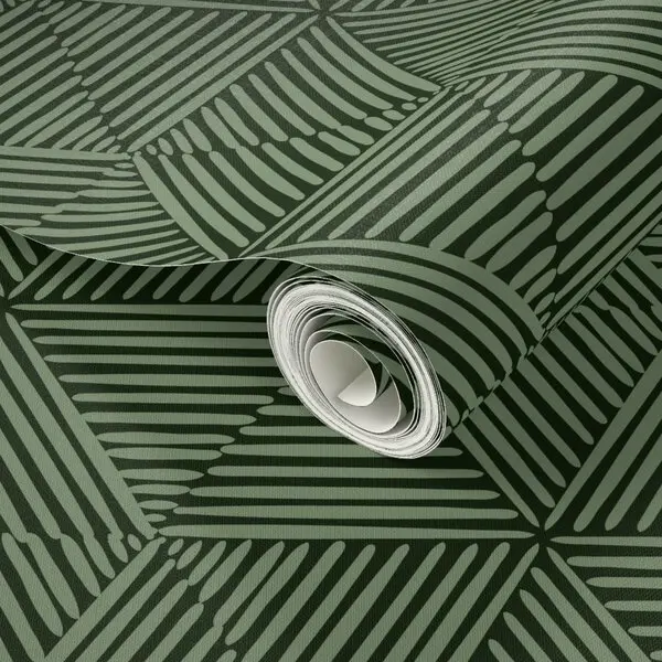 Spoonflower Black Green Nature Modern Geometric Weave Custom Removable Wallpaper - Green,black
