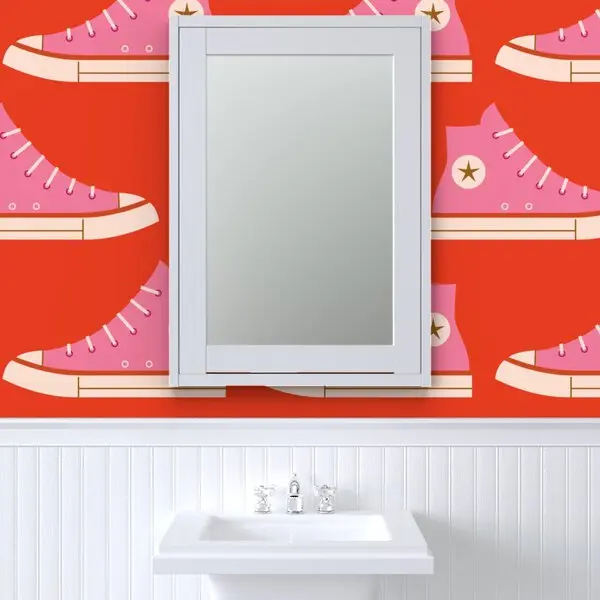 Spoonflower Star Shoes Pre-pasted Removable Wallpaper - Pink