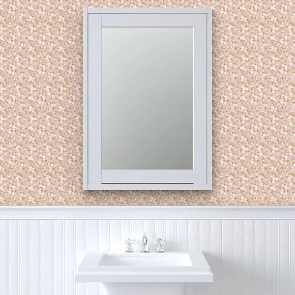 Spoonflower Mini Flowers Peach Pink Small Mustard Custom Pre-pasted Wallpaper
