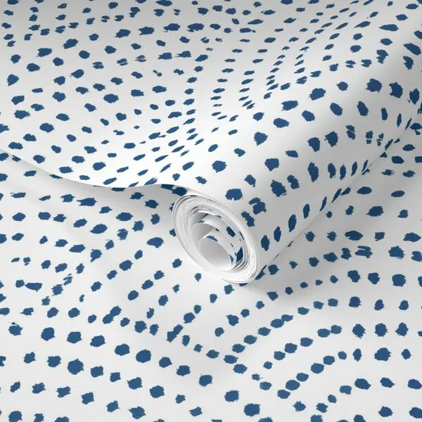 Spoonflower Large Ink Dot Scales Classic White Geometric Custom Pre-pasted Wallpaper - Blue