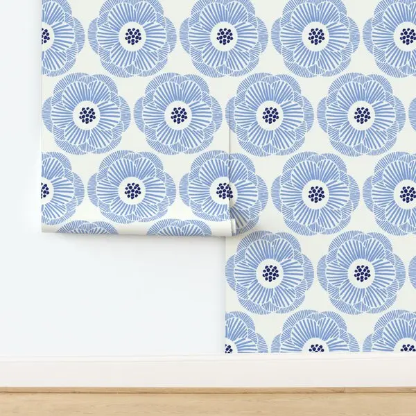 Spoonflower Bright Camellia Custom Pre-pasted Wallpaper