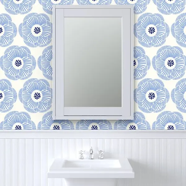 Spoonflower Bright Camellia Custom Pre-pasted Wallpaper