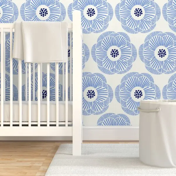 Spoonflower Bright Camellia Custom Pre-pasted Wallpaper