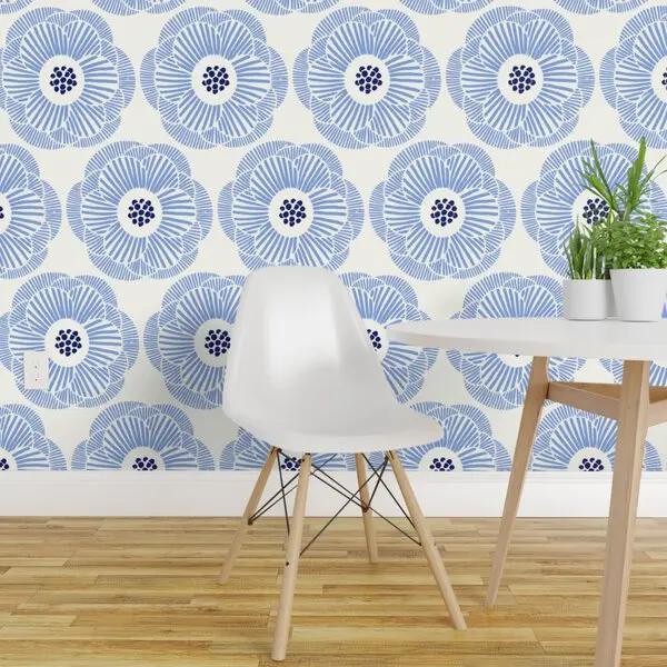 Spoonflower Bright Camellia Custom Pre-pasted Wallpaper