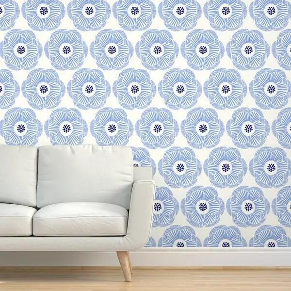 Spoonflower Bright Camellia Custom Pre-pasted Wallpaper