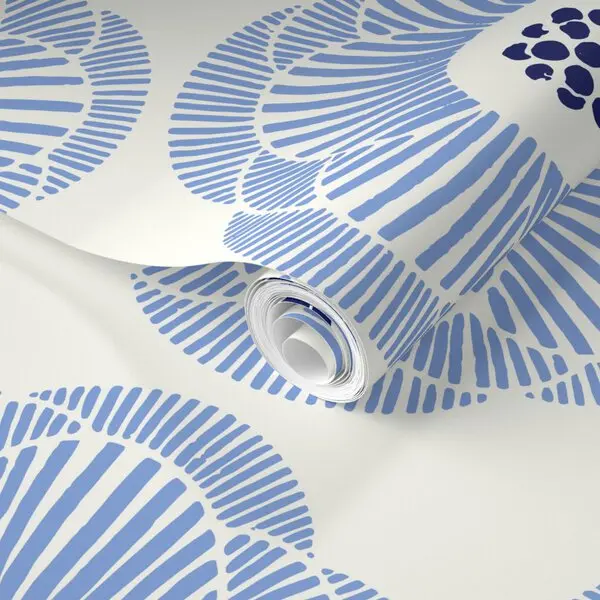 Spoonflower Bright Camellia Custom Pre-pasted Wallpaper - Blue