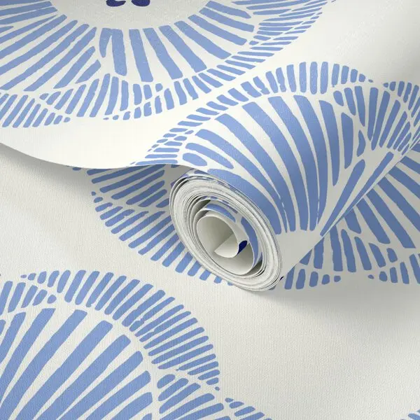 Spoonflower Bright Camellia Custom Pre-pasted Wallpaper - Blue