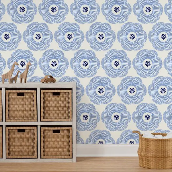 Spoonflower Bright Camellia Custom Pre-pasted Wallpaper