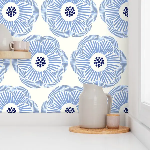 Spoonflower Bright Camellia Custom Pre-pasted Wallpaper