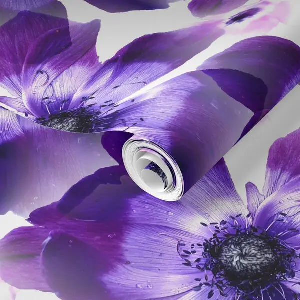 Spoonflower Flowers Floral Nature Large Ranunculus Custom Removable Wallpaper - Purple