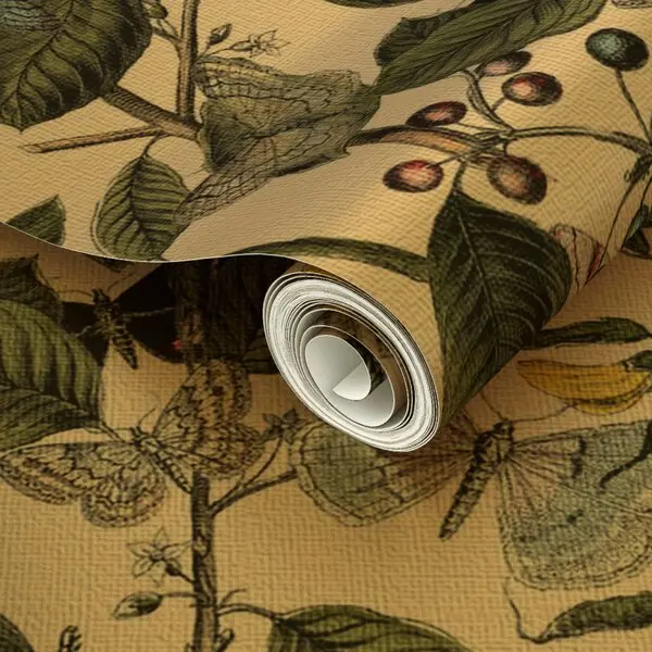 Spoonflower Butterflies Butterfly Plants Autumn Fall Bugs Custom Removable Wallpaper - Beige