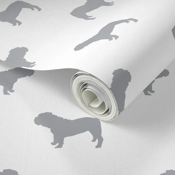 Spoonflower Dog Silhouette Bulldog Pattern English Pet Custom Removable Wallpaper - White,gray