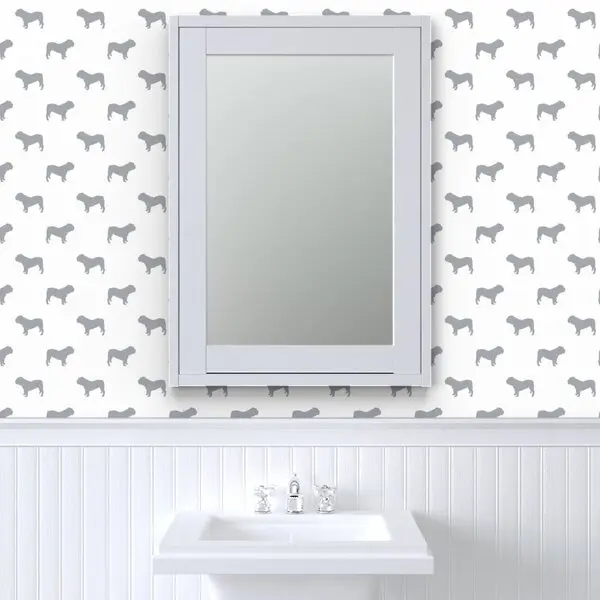 Spoonflower Dog Silhouette Bulldog Pattern English Pet Custom Removable Wallpaper - White,gray