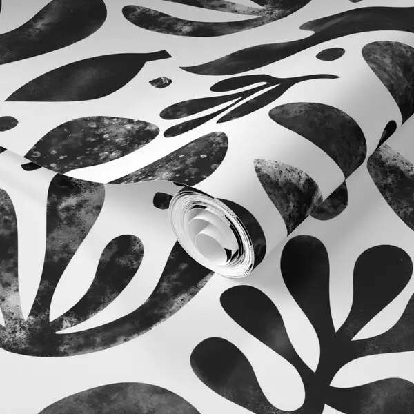 Spoonflower Black And White Flowers Floral Modern Abstract Custom Pre-pasted Wallpaper - Black,white,gray