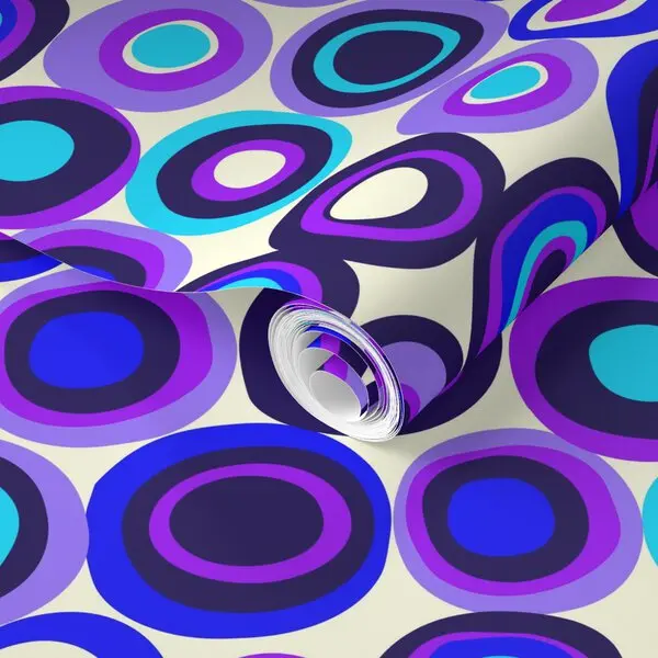 Spoonflower Colorful Dots Purple Blue Bright Circles Modern Custom Pre-pasted Wallpaper - Blue,pink,purple