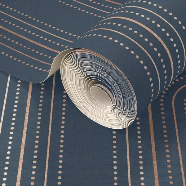 Spoonflower Art Deco Rounded Columns Navy Blue Rose Gold Foil 100% Natural Sisal Grasscloth Wallcovering - Navy,blue,pink