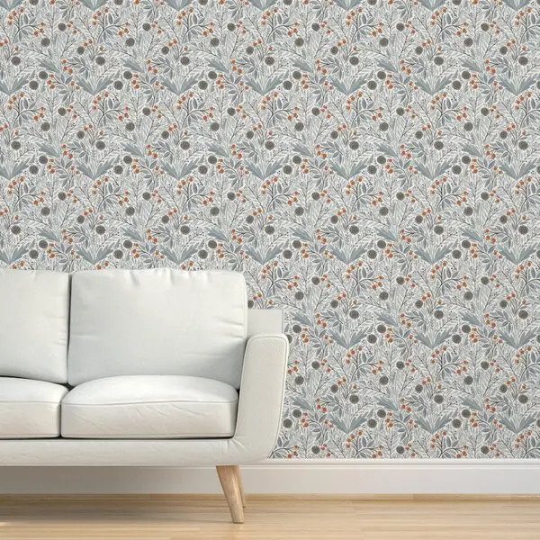 Spoonflower Astrid Blue And Red Small 100% Natural Sisal Grasscloth Wallcovering - Yellow,red