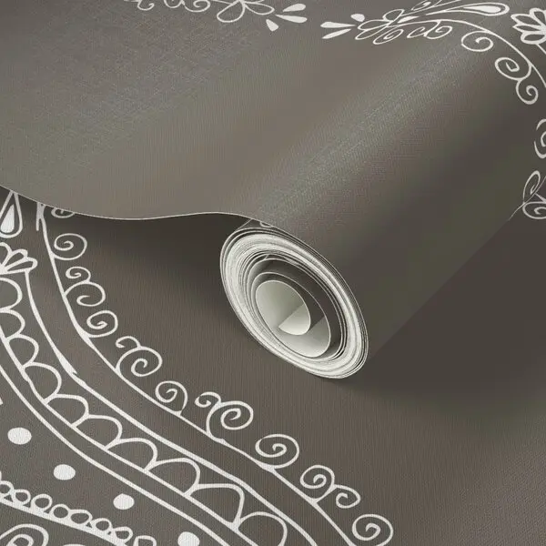 Spoonflower Warm Moroccan White Dark Taupe Bohemian Custom Removable Wallpaper - Gray