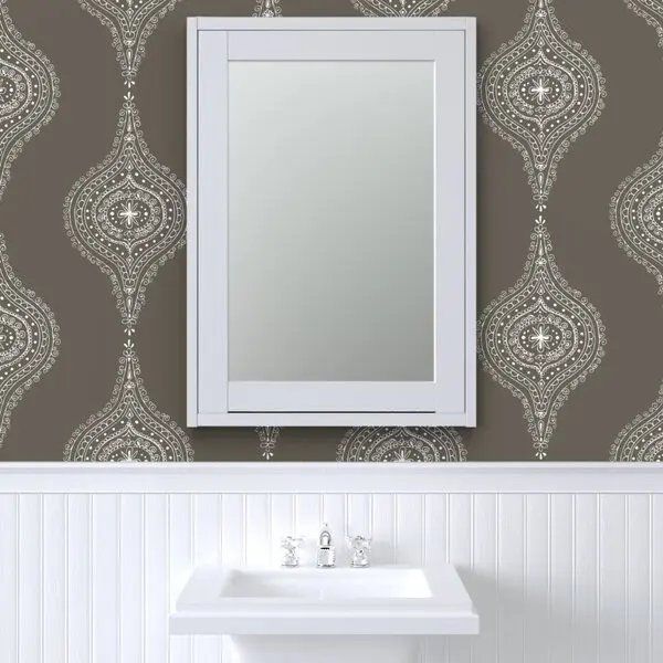 Spoonflower Warm Moroccan White Dark Taupe Bohemian Custom Removable Wallpaper