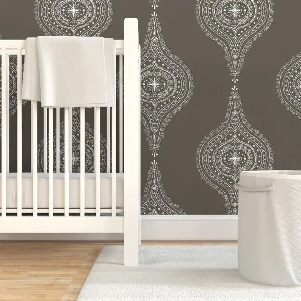 Spoonflower Warm Moroccan White Dark Taupe Bohemian Custom Removable Wallpaper