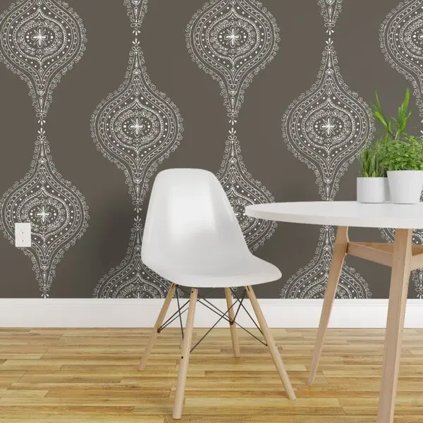 Spoonflower Warm Moroccan White Dark Taupe Bohemian Custom Removable Wallpaper