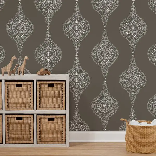 Spoonflower Warm Moroccan White Dark Taupe Bohemian Custom Removable Wallpaper