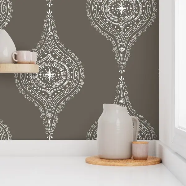 Spoonflower Warm Moroccan White Dark Taupe Bohemian Custom Removable Wallpaper