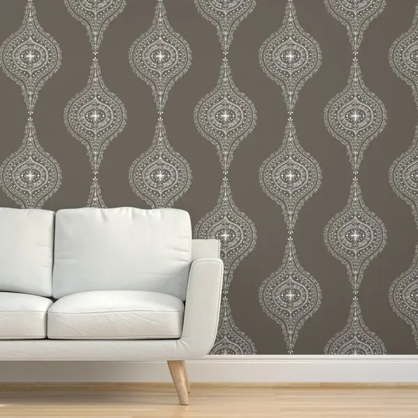 Spoonflower Warm Moroccan White Dark Taupe Bohemian Custom Removable Wallpaper