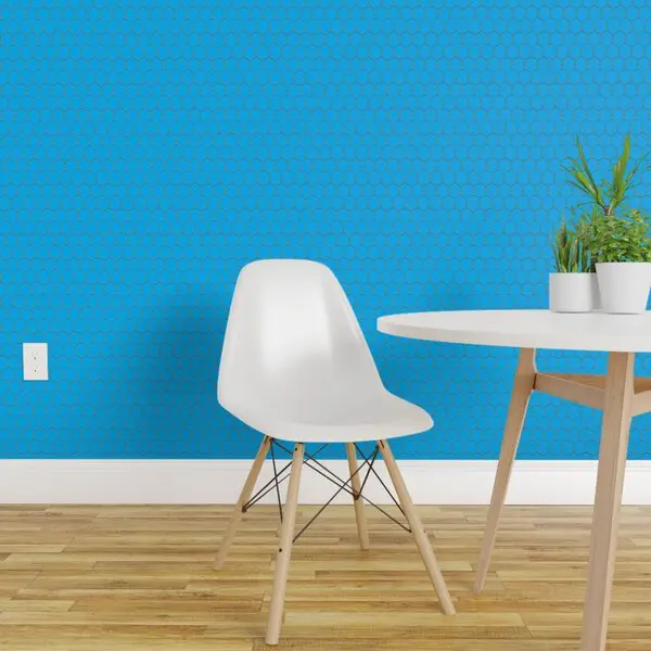Spoonflower Grid Cyan Wire Farm Chicken Traditional Wallpaper