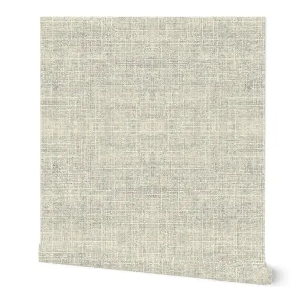 Spoonflower Linen Tweed Gray Ivory Texture 100% Natural Sisal Grasscloth Wallcovering