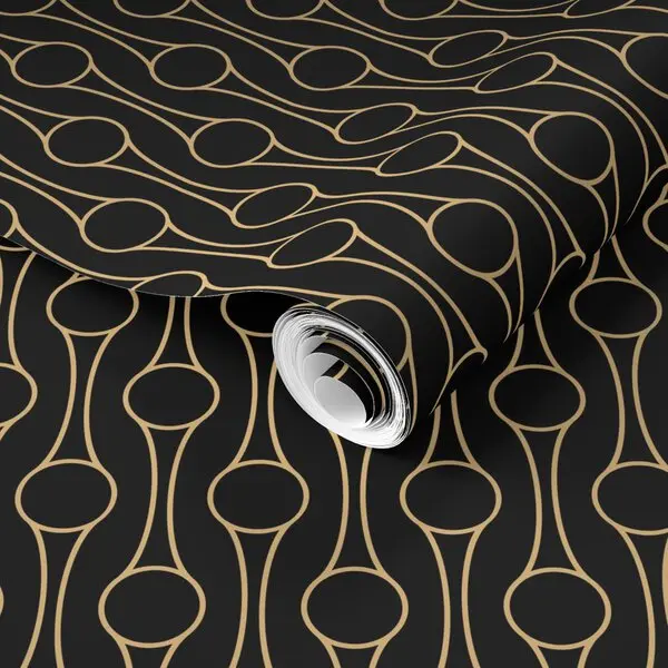 Spoonflower Black Gold Art Deco Elegant Stylish Custom Removable Wallpaper - Brown,green