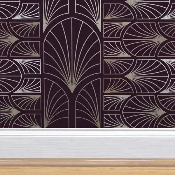 Spoonflower Art Deco Dark 100% Natural Sisal Grasscloth Wallcovering - Purple