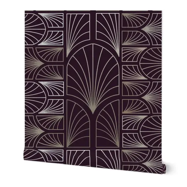 Spoonflower Art Deco Dark 100% Natural Sisal Grasscloth Wallcovering - Purple