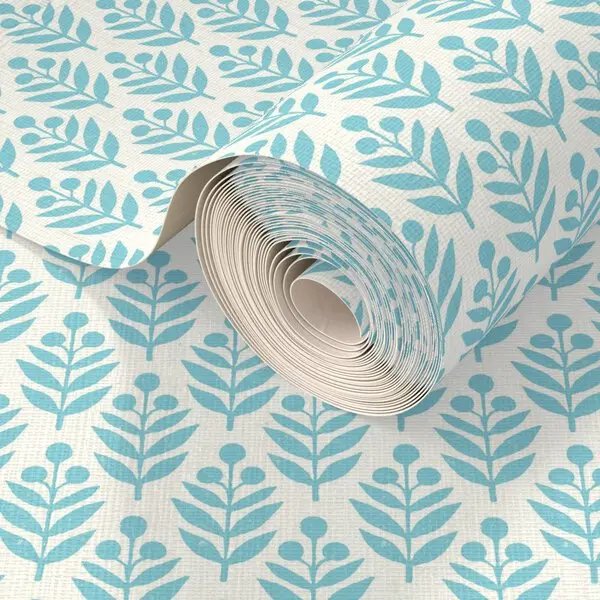 Spoonflower Lotti And White 100% Natural Sisal Grasscloth Wallcovering - Blue