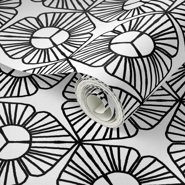 Spoonflower Black And White Flower Abstract Floral Coloring Custom Removable Wallpaper - Black,white,gray