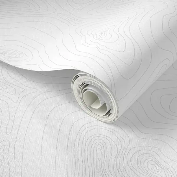 Spoonflower Relief Outlines Round Shapes Mountain Range Custom Pre-pasted Wallpaper - White,gray