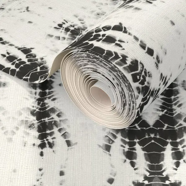 Spoonflower Black And White Grey Beach Hippie Shibori Tie Dye 100% Natural Sisal Grasscloth Wallcovering - Gray,black,white