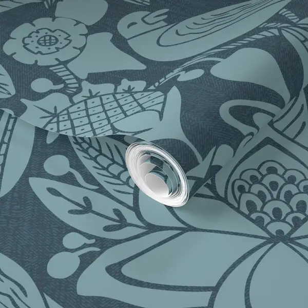 Spoonflower Art Nouveau Traditional Lampshade Arts And Crafts Custom Removable Wallpaper - Blue,teal