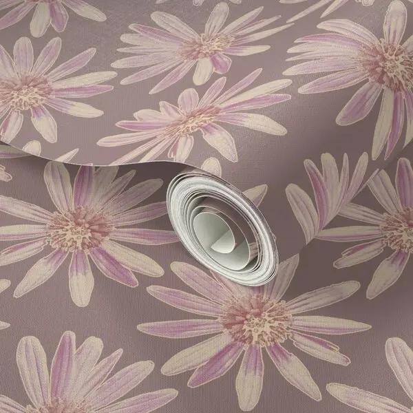 Spoonflower Pink Flower Vintage Flowers Bloom Shabby Custom Pre-pasted Wallpaper - Red,pink,brown