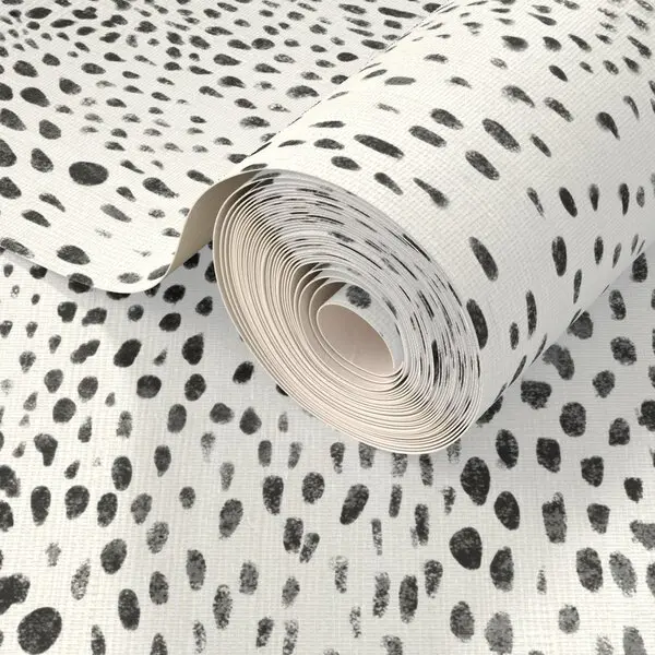 Spoonflower Black Animal Spots 100% Natural Sisal Grasscloth Wallcovering - White
